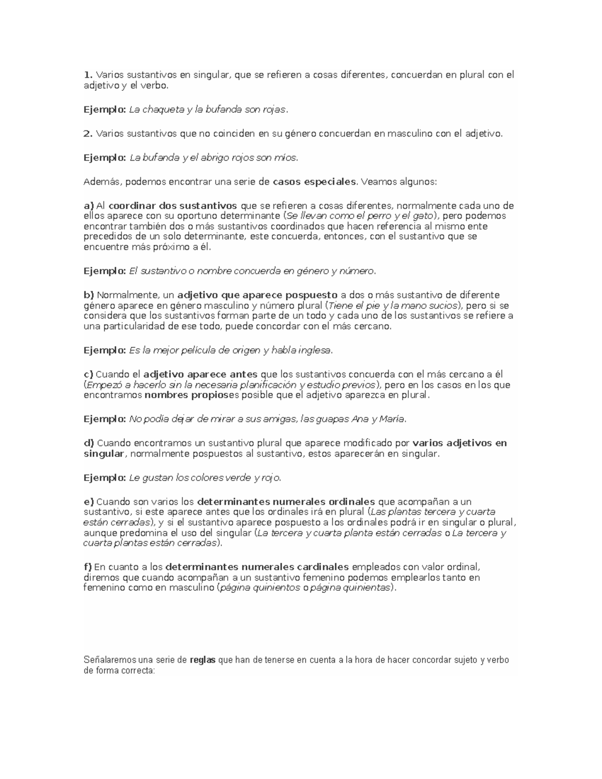 Reglas de Concordancia Gramatical en Español - Curso de Lengua 101 ...