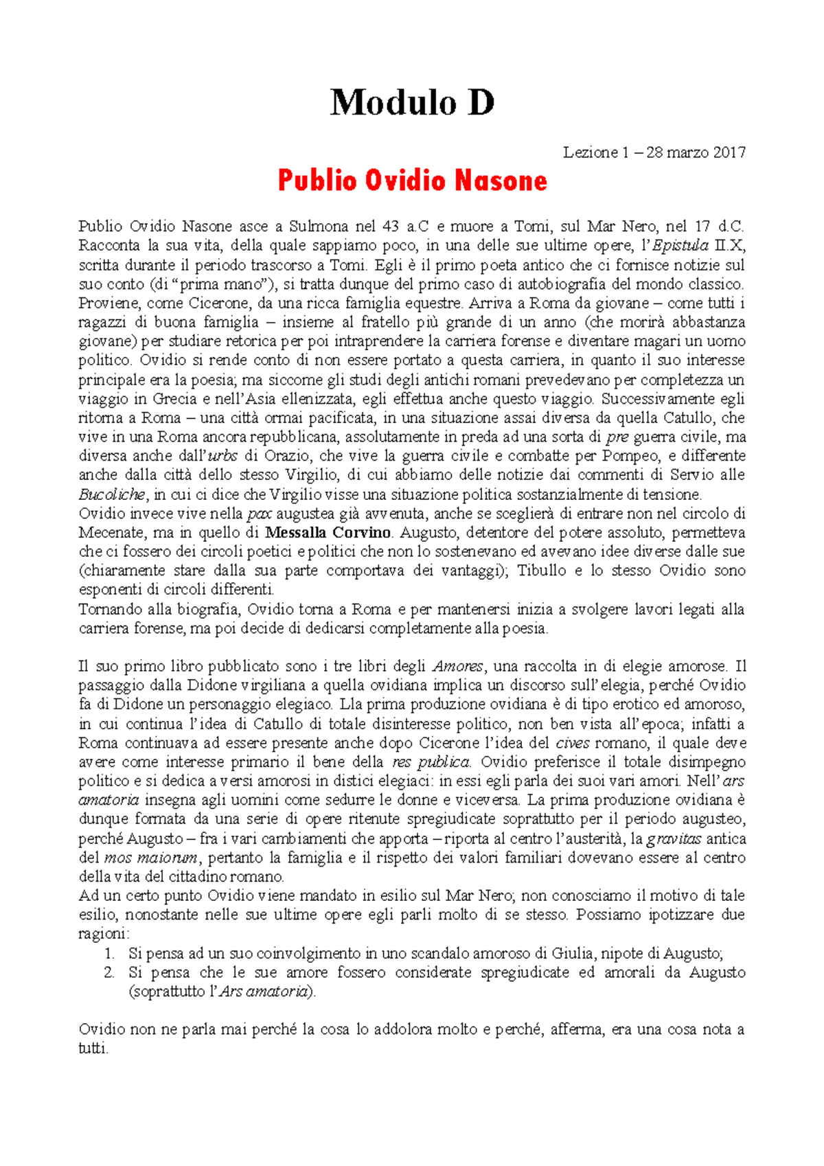 Lezione 1: Introduzione a Ovidio e alle Heroides VII e X - Lettera ...