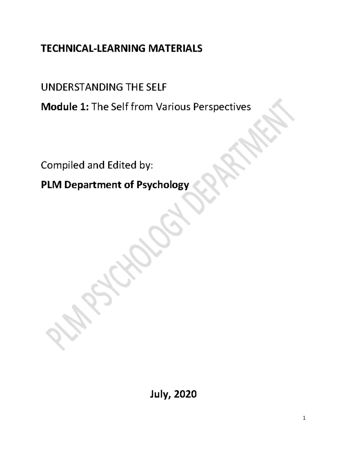 UTS M1 Understanding the Self: Perspectives from Various Disciplines ...