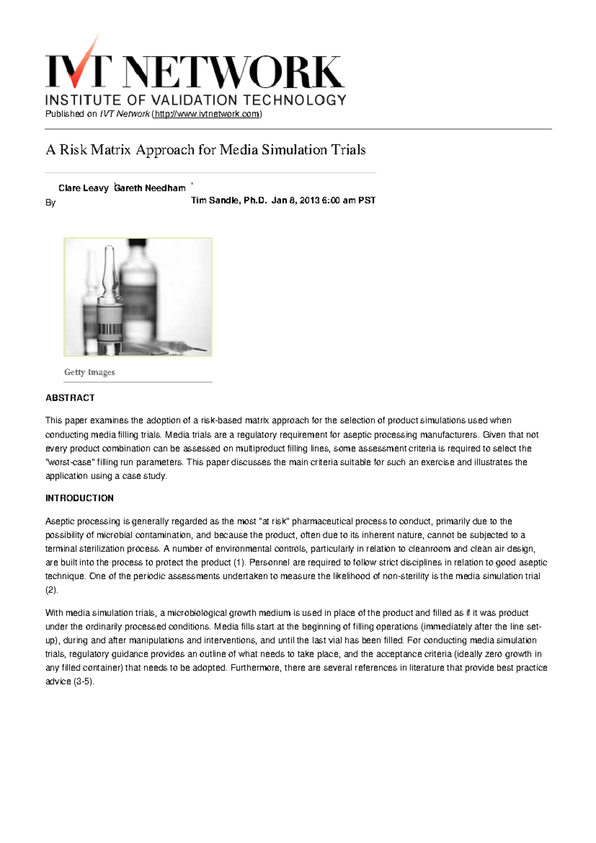 A Risk Matrix Approach for Media Simulation Trials in Aseptic ...