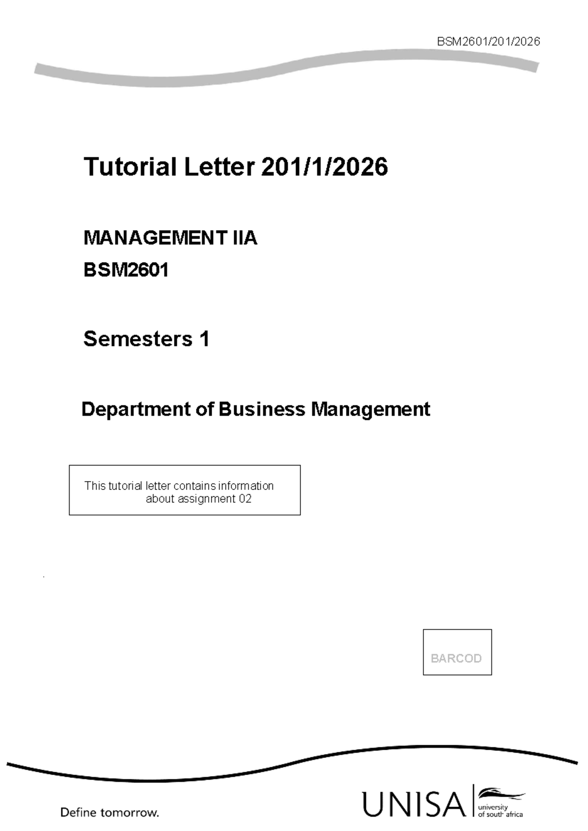 BSM2601 Tutorial Letter: Assignment 02 Overview & Case Study Insights ...