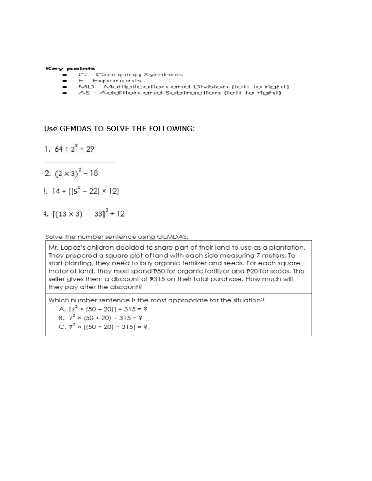 Use GEMDAS to Solve: Grouping Symbols, Exponents, MD, AS - Studocu