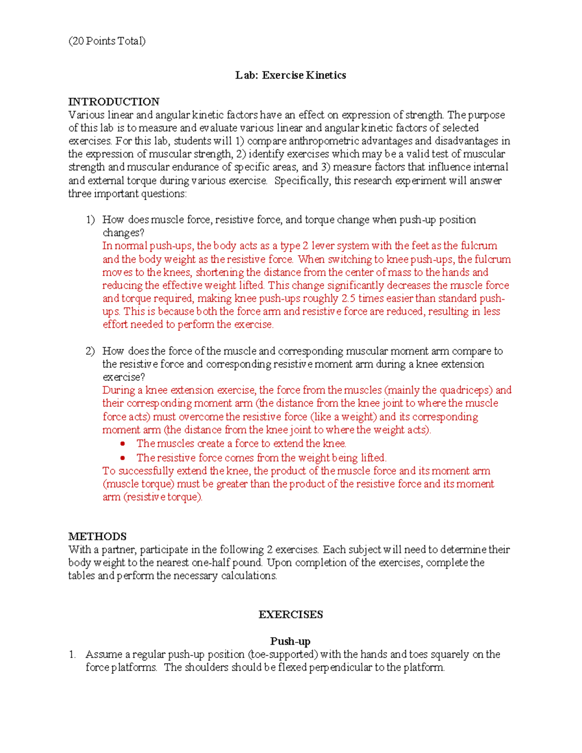 Lab Exercise Kinetics: Analysis of Strength Factors - Spring 2023 - Studocu