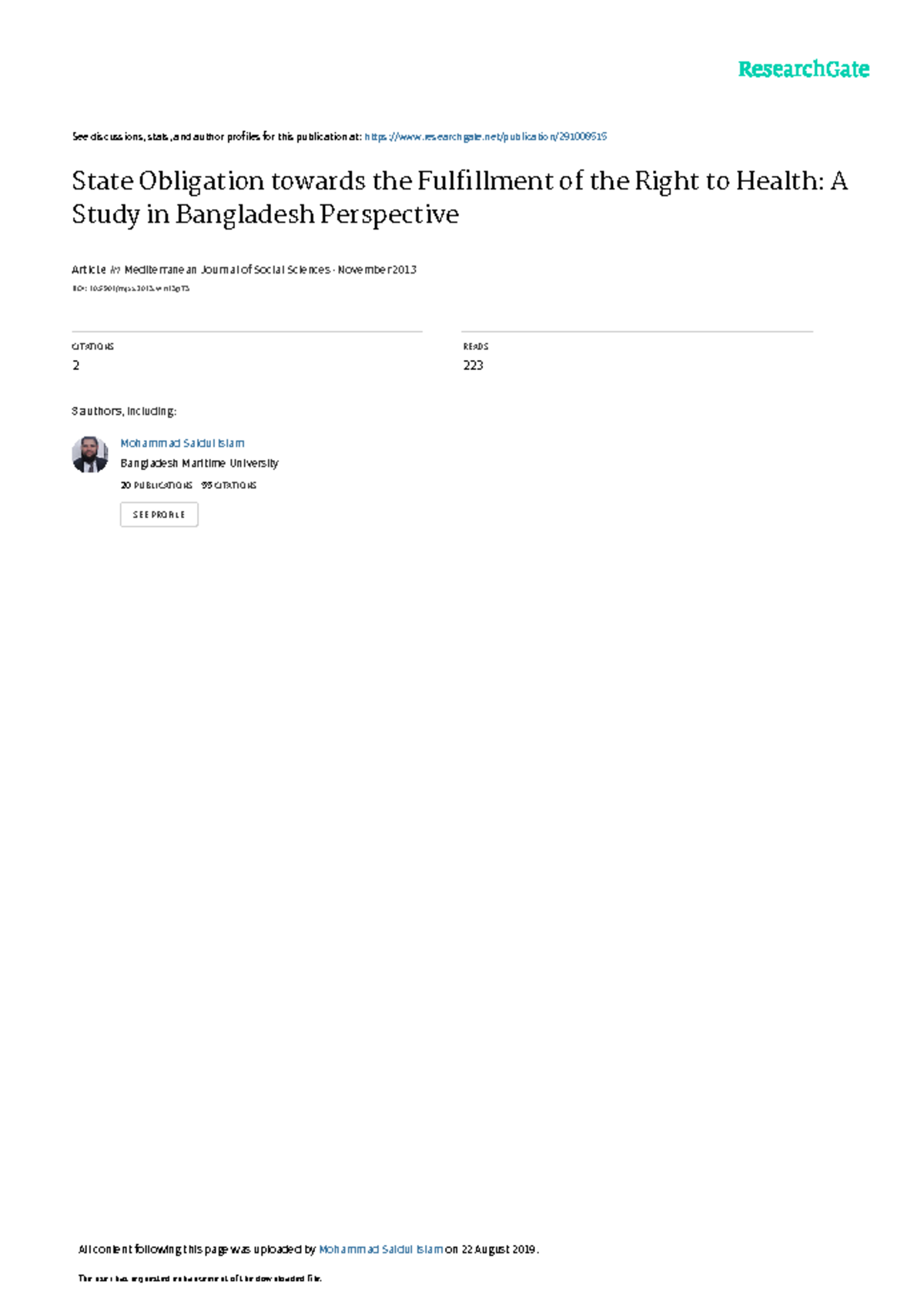 State Obligation to Ensure Right to Health in Bangladesh: A Study - Studocu