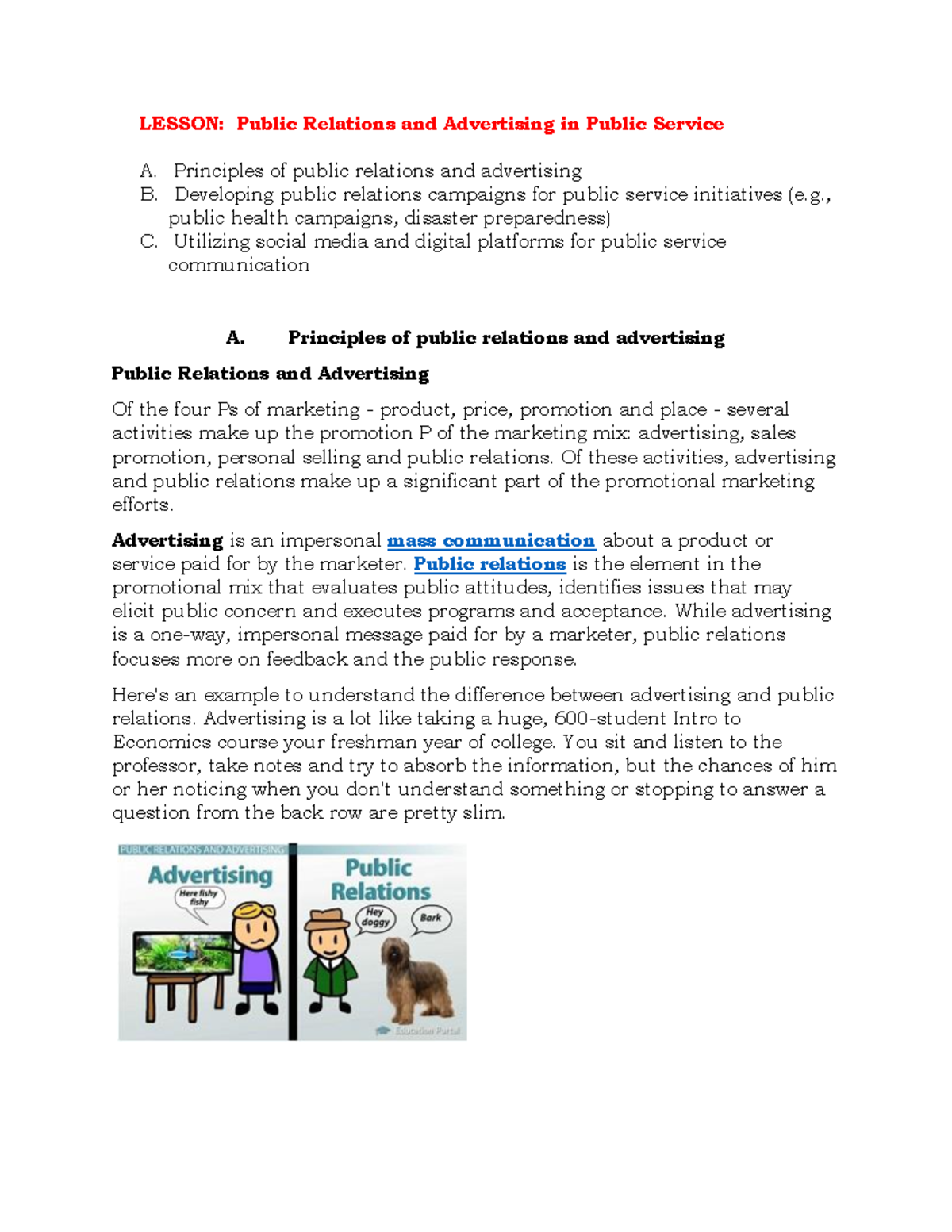 LESSON: Public Relations & Advertising in Public Service (Unit IV ...