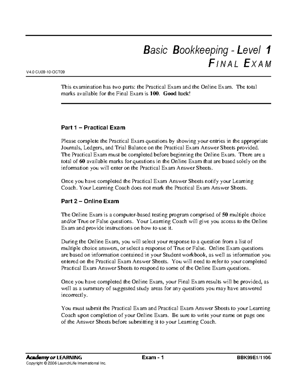 BBK99E1 CU09-10 Final Exam Overview & Instructions - Studocu