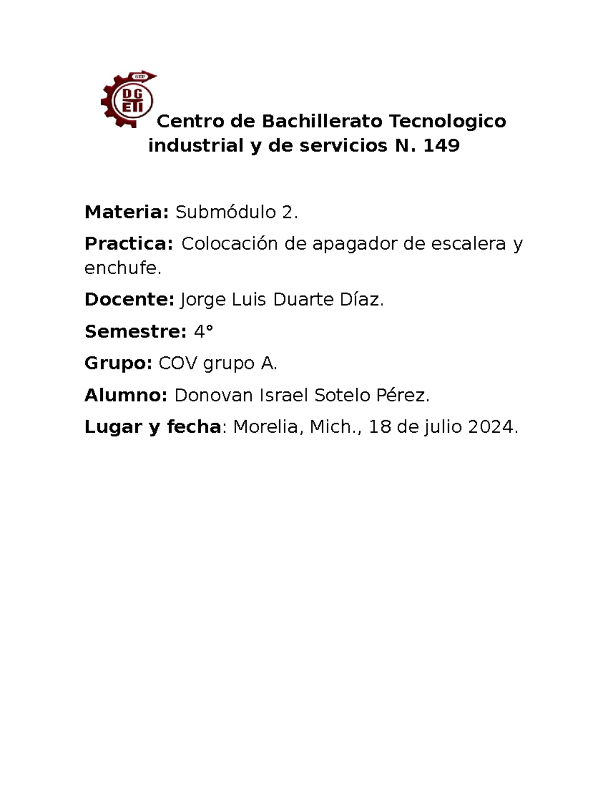 Practica apagador escalera y enchufe - Centro de Bachillerato ...