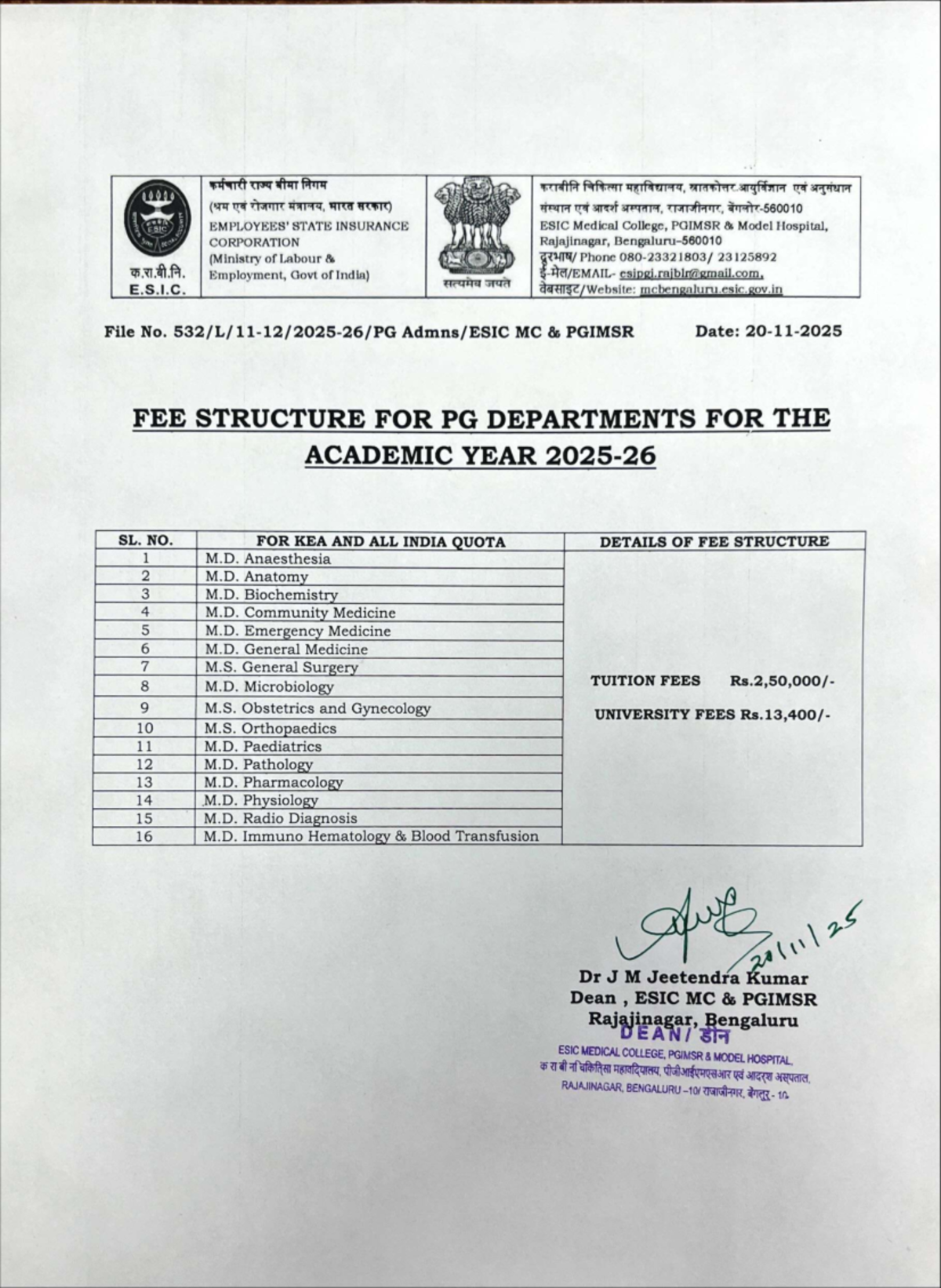 PG NEET Govt Order 19112025 - Fee Structure for PG Departments - Studocu