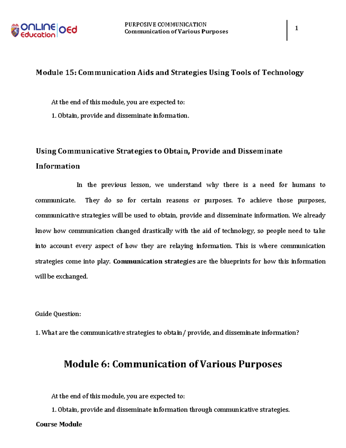 Module 15: Communication Aids & Strategies Using Tech Tools - Studocu