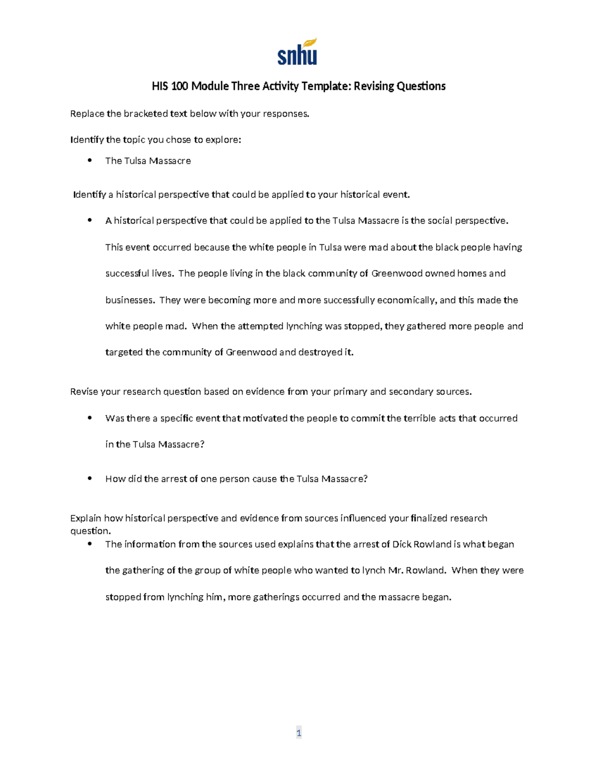 Module 3 Activity Revising Question Final - HIS 100 Module Three ...