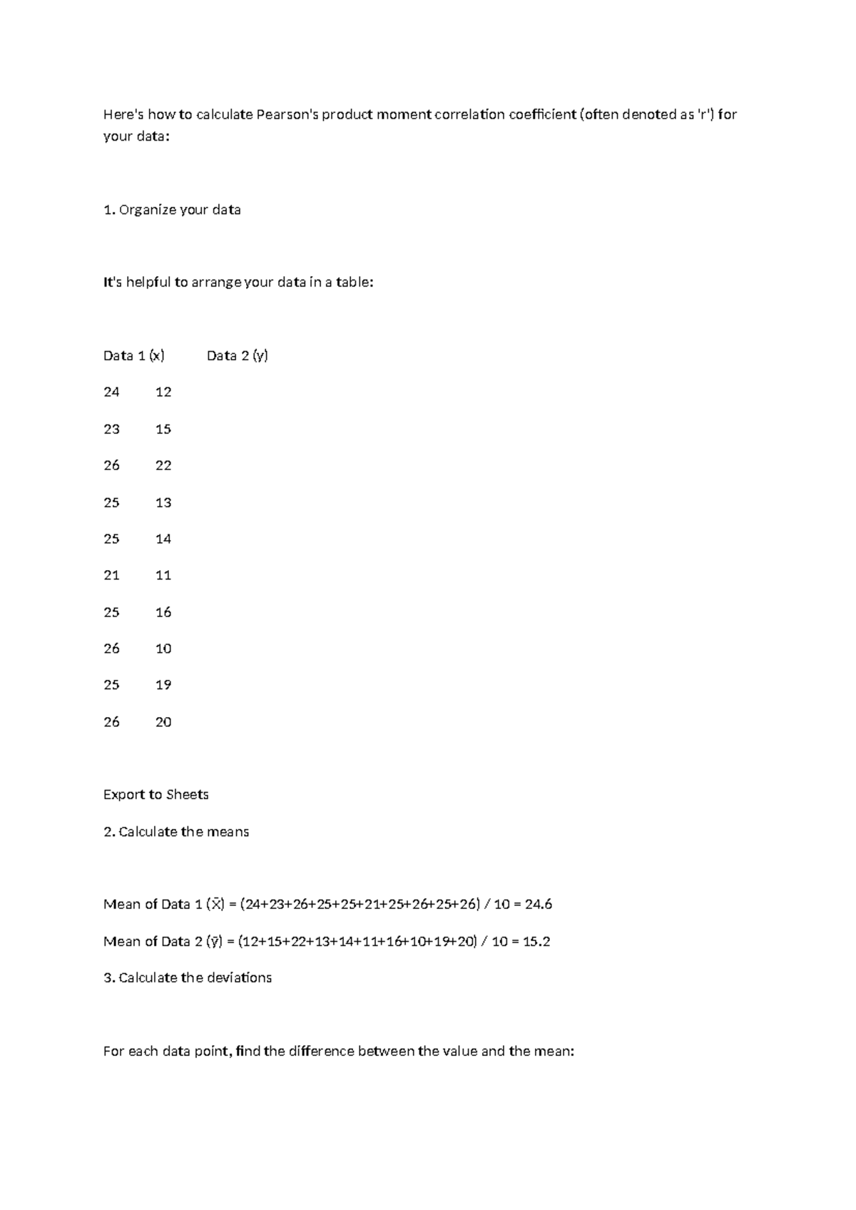 Pearson's Product Moment Correlation Coefficient Calculation Guide ...