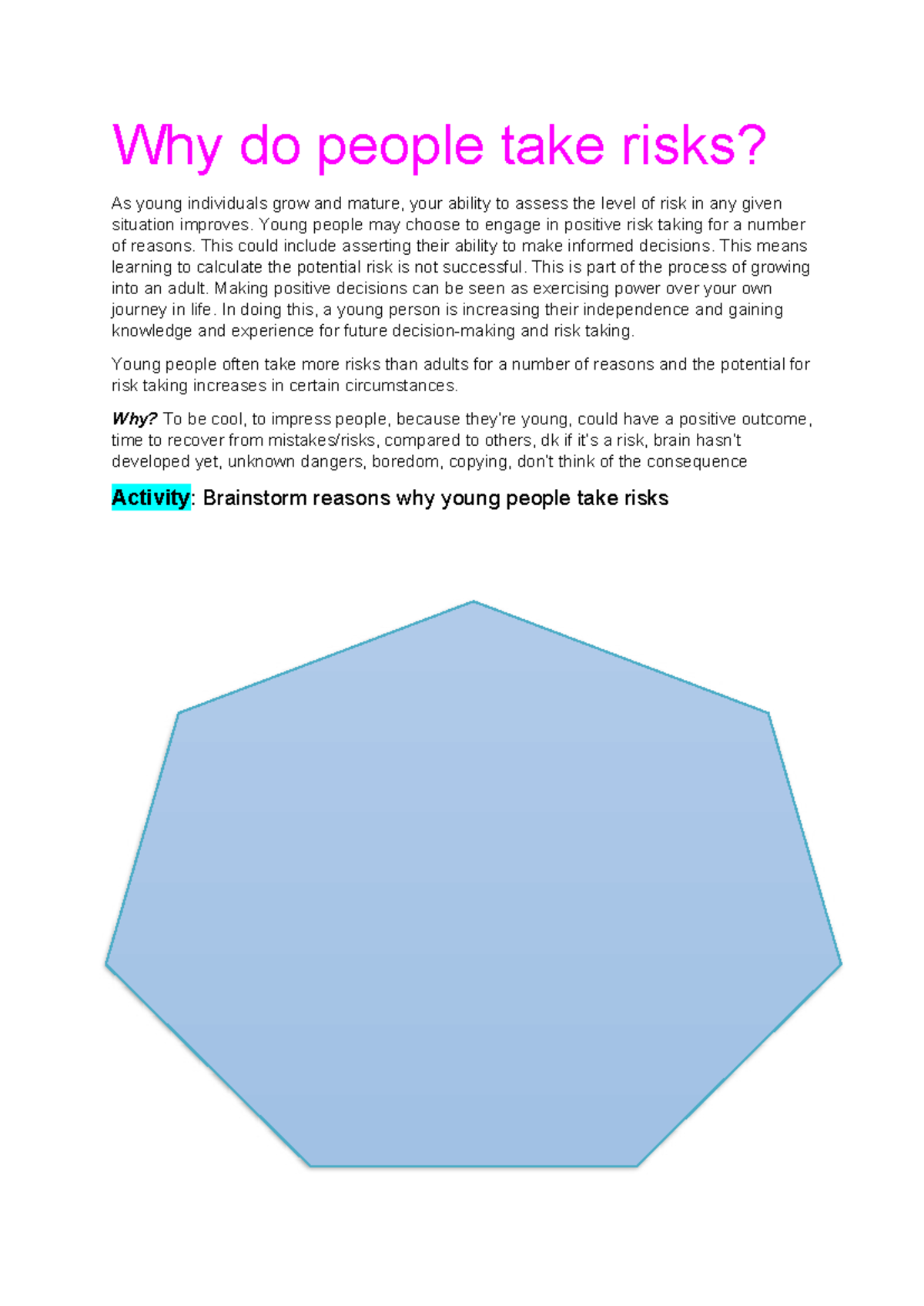 IGYB Lesson 2: Understanding Risk-Taking in Youth - Studocu