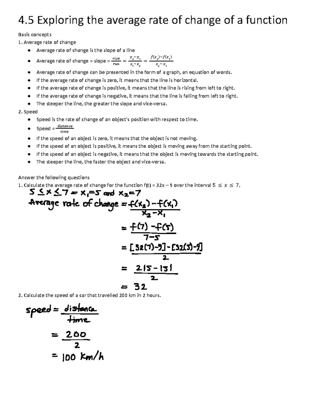 4.5 Average Rate of Change & Speed: Key Concepts and Calculations - Studocu