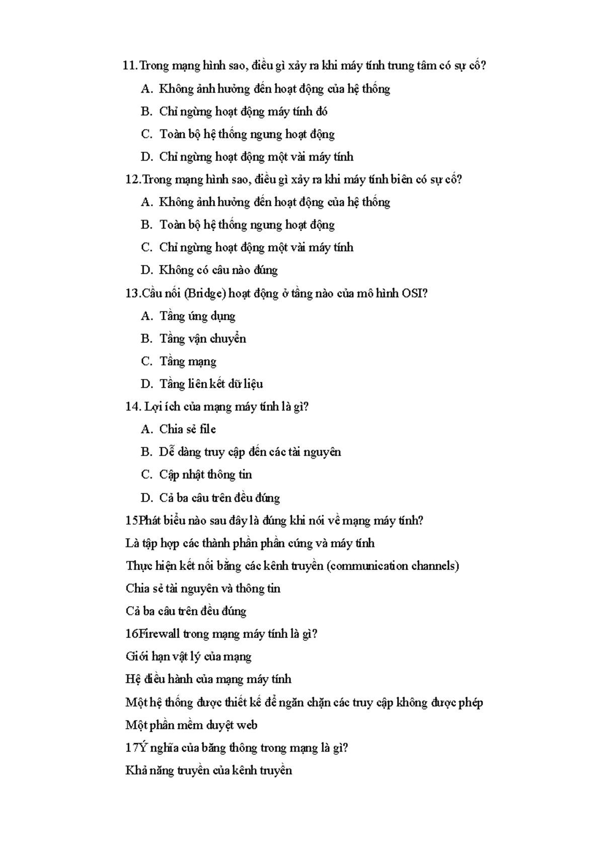 Mmt Ontap - Câu hỏi và đáp án về mạng máy tính - Studocu