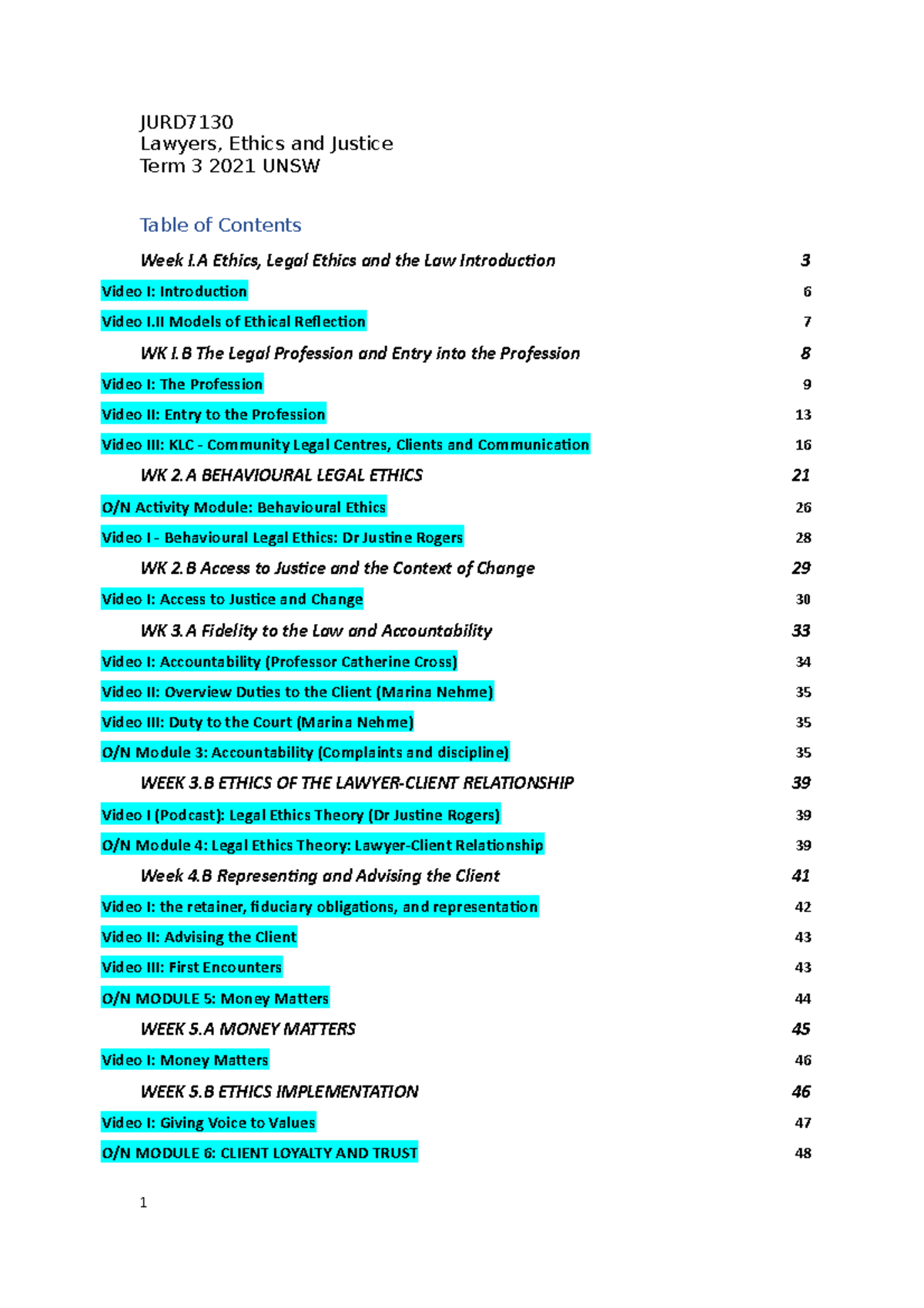 JURD7130 Study Notes - Lawyers, Ethics and Justice Term 3 2021 UNSW ...