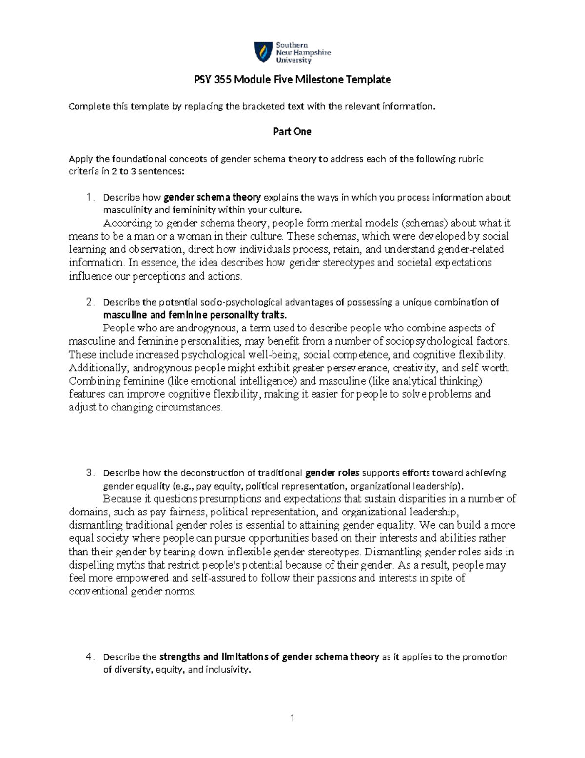 PSY 355 Module 5 Milestone: Gender Schema & Social Role Theory Analysis ...
