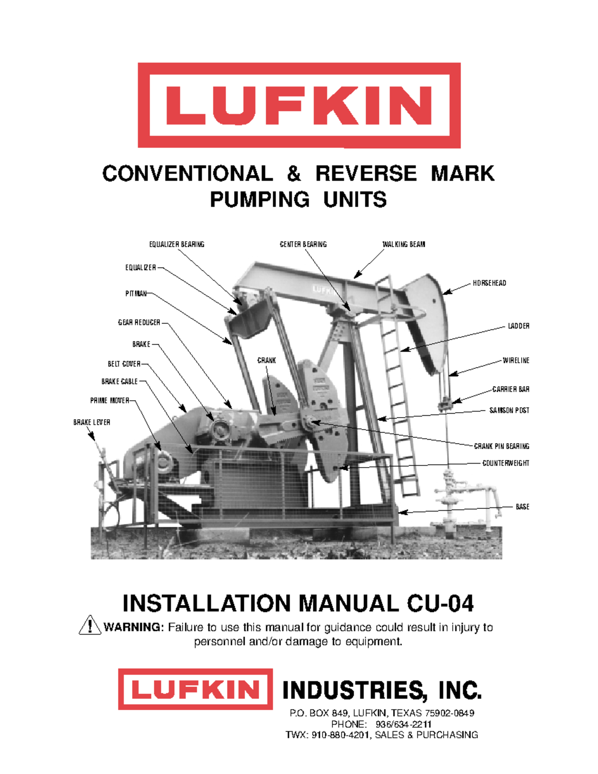 Lufkin Mechanical Pumping Unit Installation Manual CU-04 - Studocu