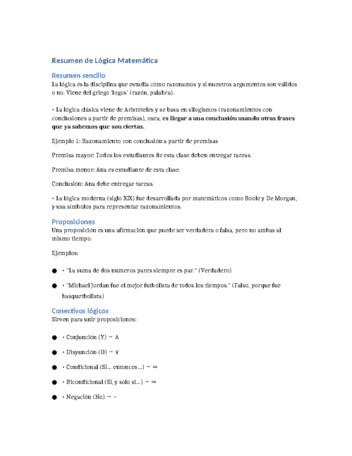 Resumen de Lógica Matemática: Conceptos y Ejemplos (1) - Studocu