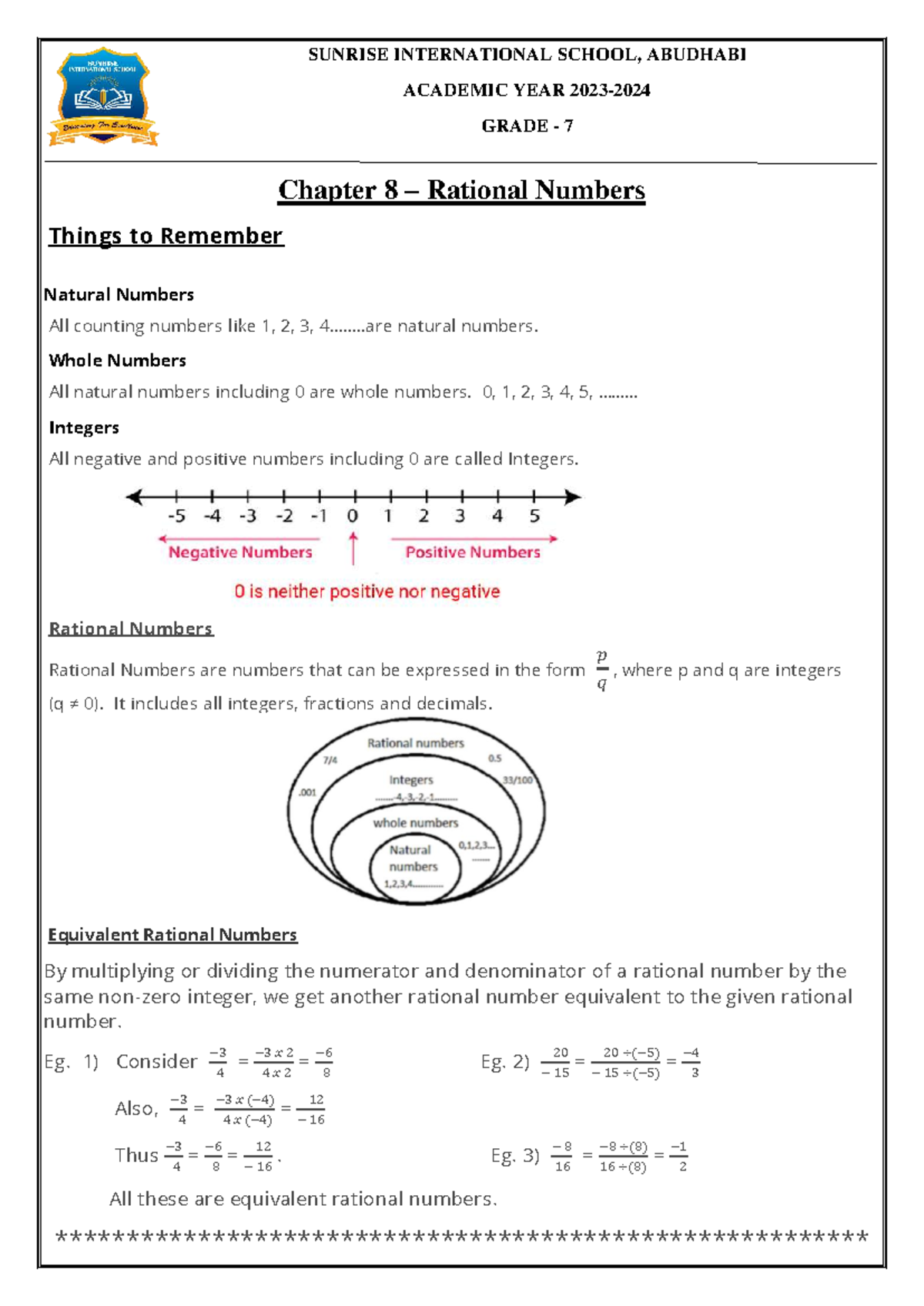 Grade 7 Math: Chapter 8 Rational Numbers Overview - Studocu