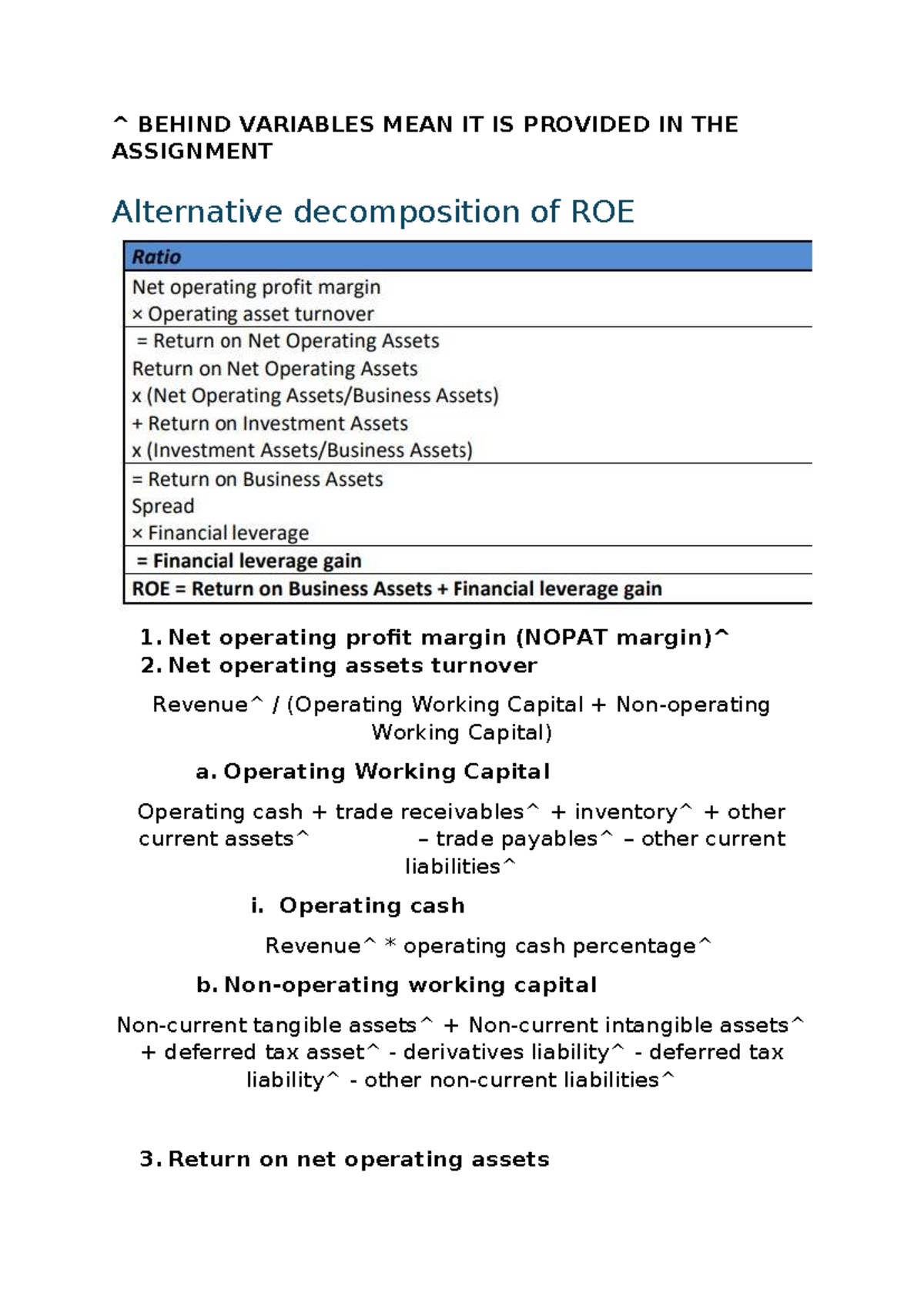 BEH 2024: Focus Formulas for Alternative Decomposition of ROE - Studeersnel