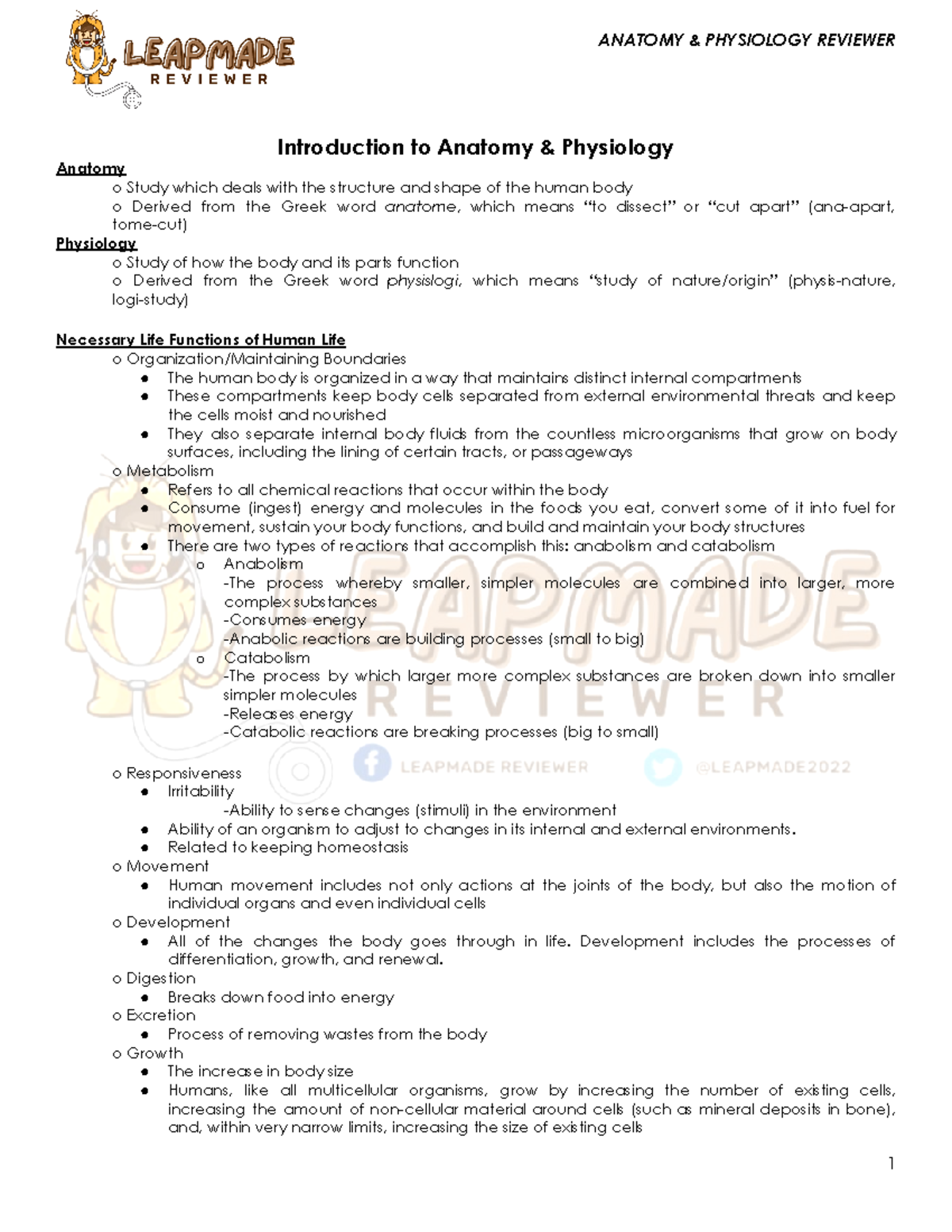Anaphy Reviewer 2022: Anatomy & Physiology Overview and Key Concepts ...