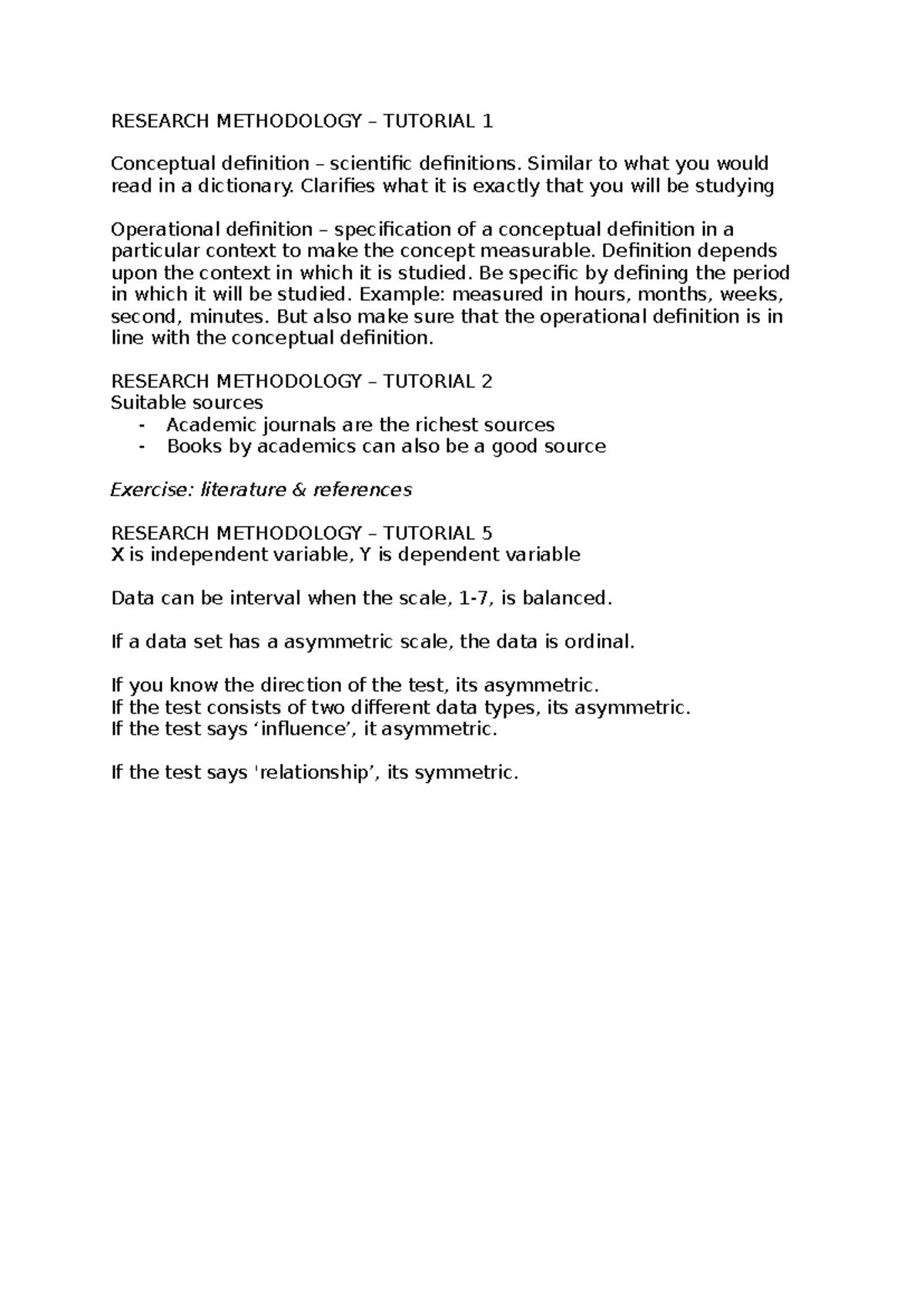 Research Methodology Tutorial 1 Notes (RM 101) - Studeersnel