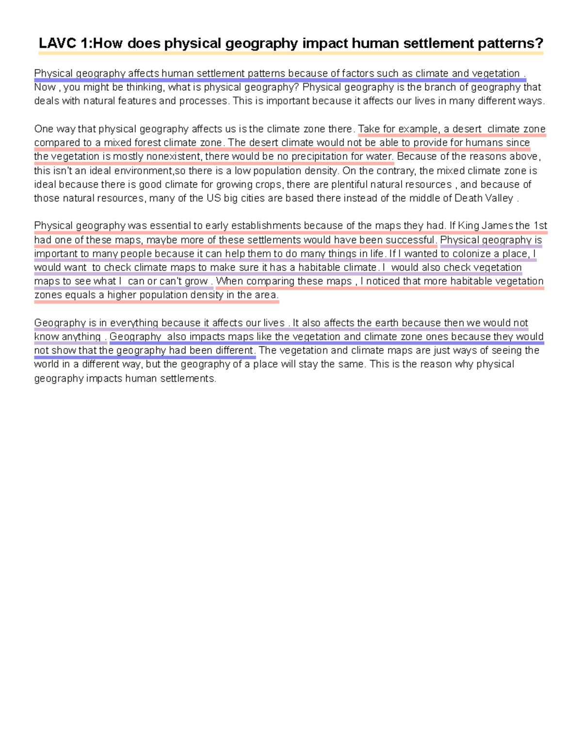 LAVC 1: The Influence of Physical Geography on Human Settlements - Studocu