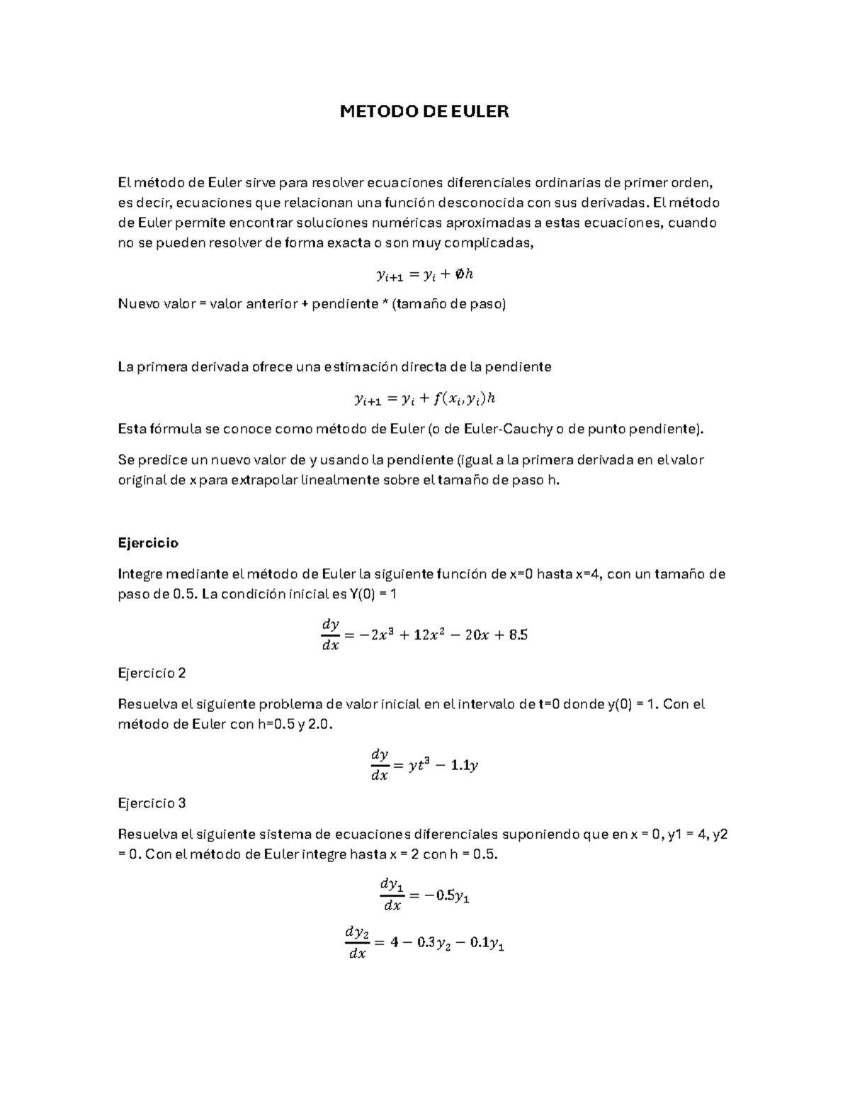 Método de Euler - Actividad de Resolución de Ecuaciones Diferenciales - Studocu