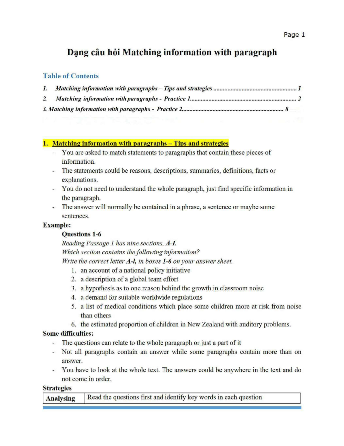 Matching Information Strategies and Practice for Paragraphs - Studocu