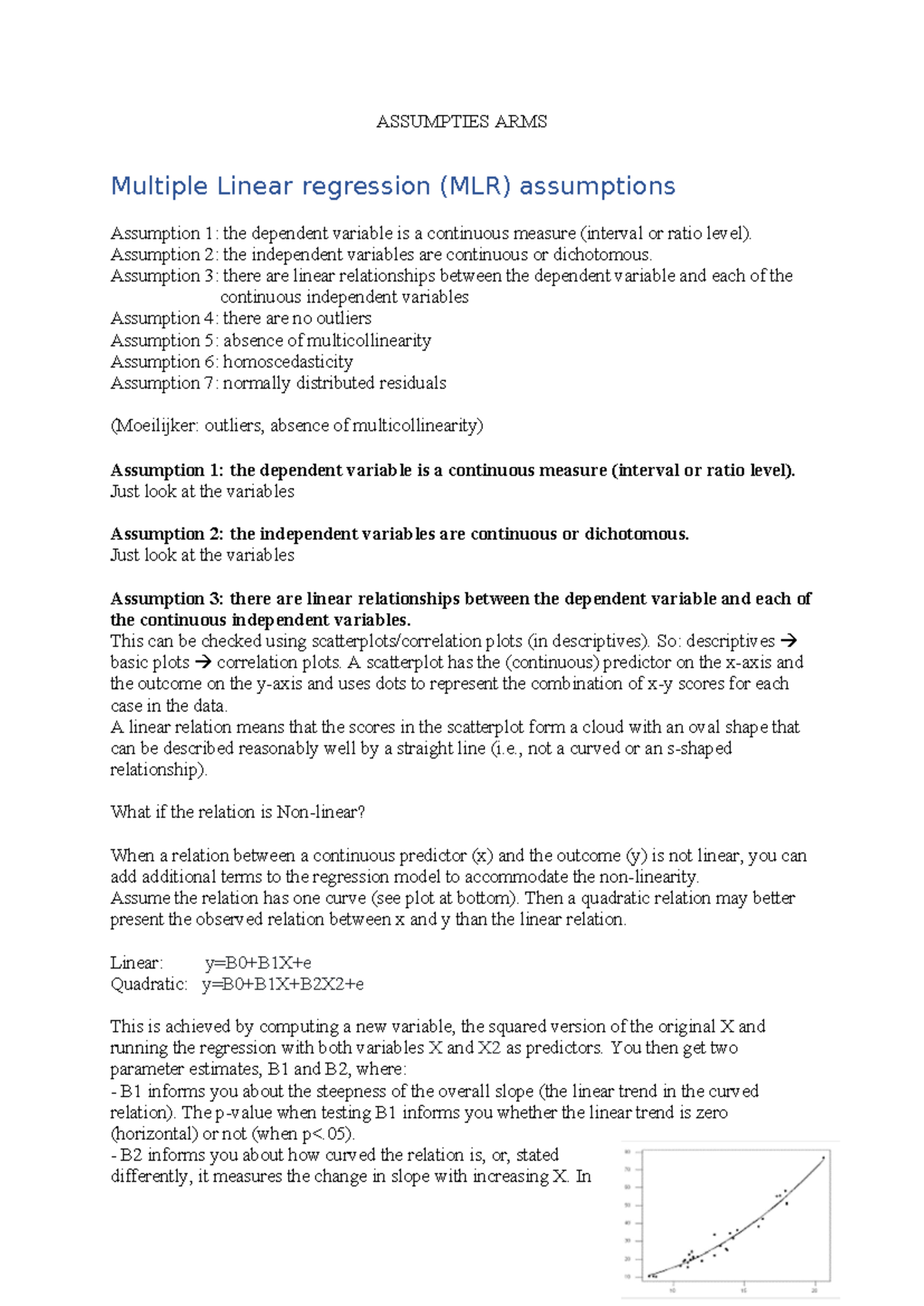 Multiple Linear Regression Assumptions (MLR) in ARMS Study - Studeersnel