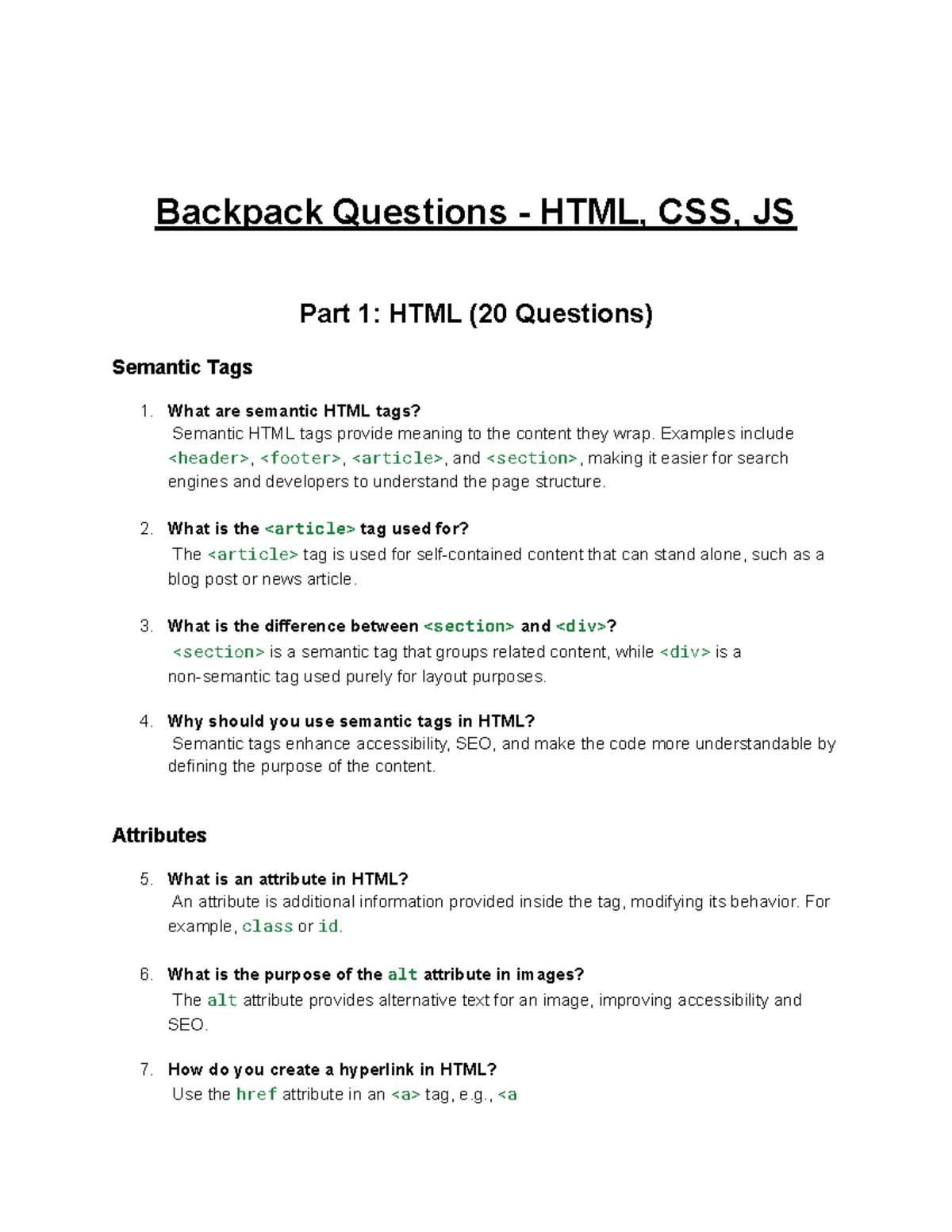 Htmlcssjs Interview Question Backpack Questions Html Css Js
