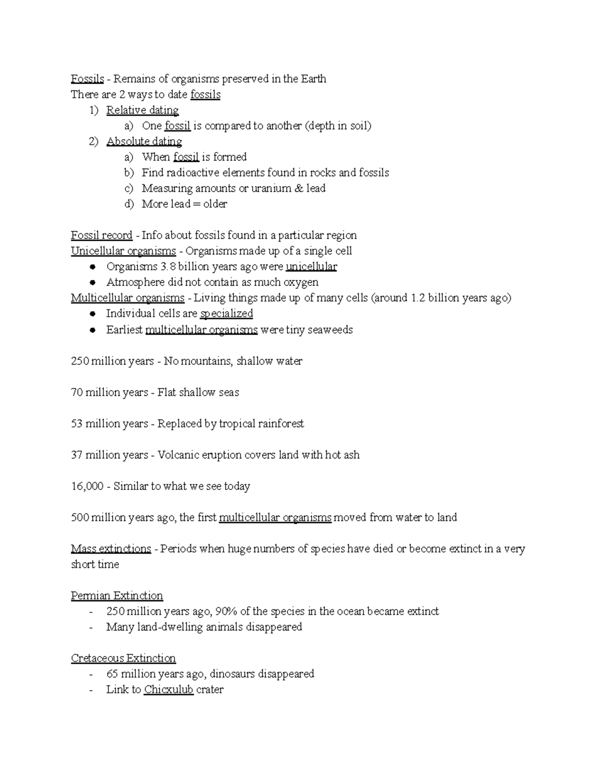 Evolution and Fossil Evidence Review Sheet (Biology 101) - Fossils ...