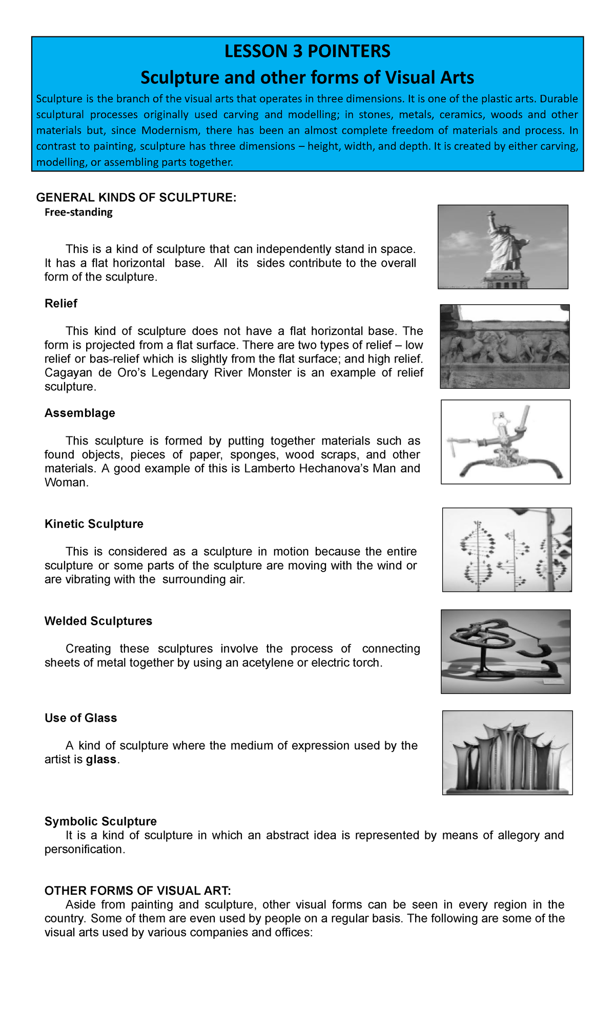 Sculpture & Visual Arts Overview: Lesson 3 Insights - Studocu