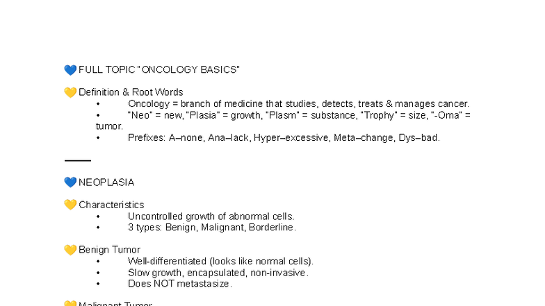 Oncology Basics: Understanding Cancer Definitions and Treatments - Studocu