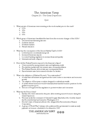 Quiz-23 - These are the answers to the chapter 23 quiz on the Great ...