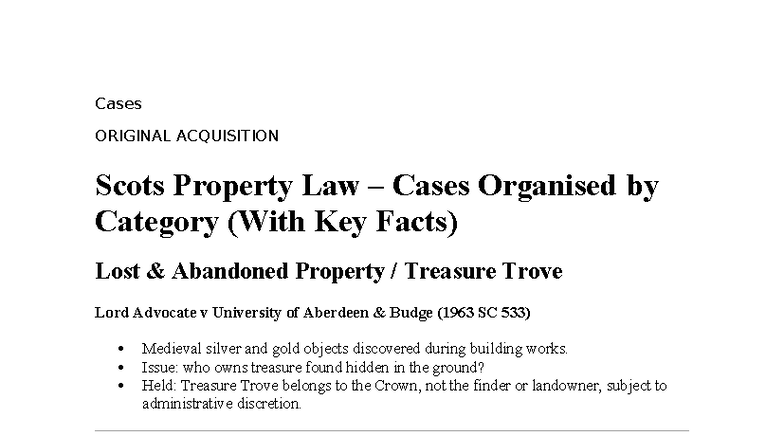 Property Law Cases: Original Acquisition & Accession Principles - Studocu