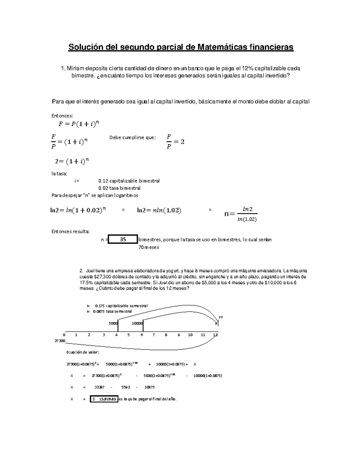 Solución ejercicios Matemáticas Financieras - Warning: TT: undefined function: 32 Warning: TT ...