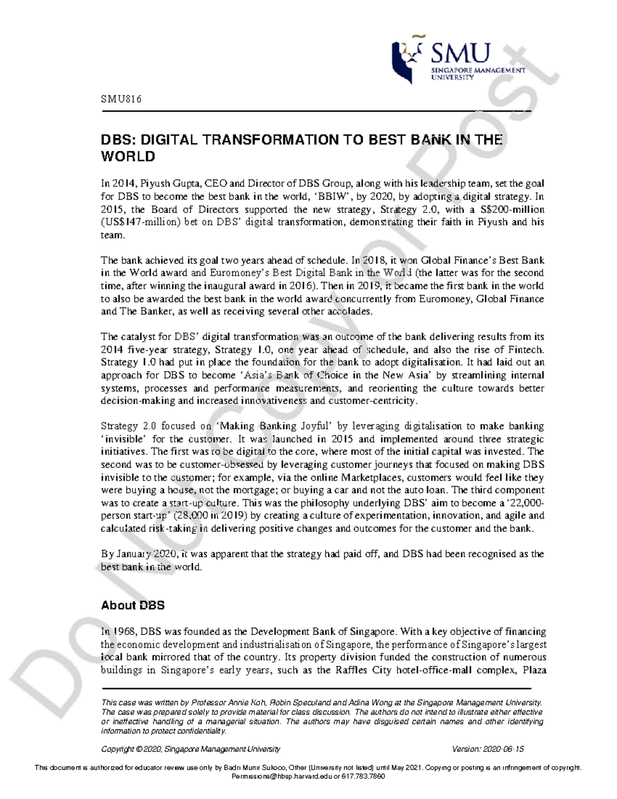 DBS 7.2 Case Study: Digital Transformation to the Best Bank Globally ...
