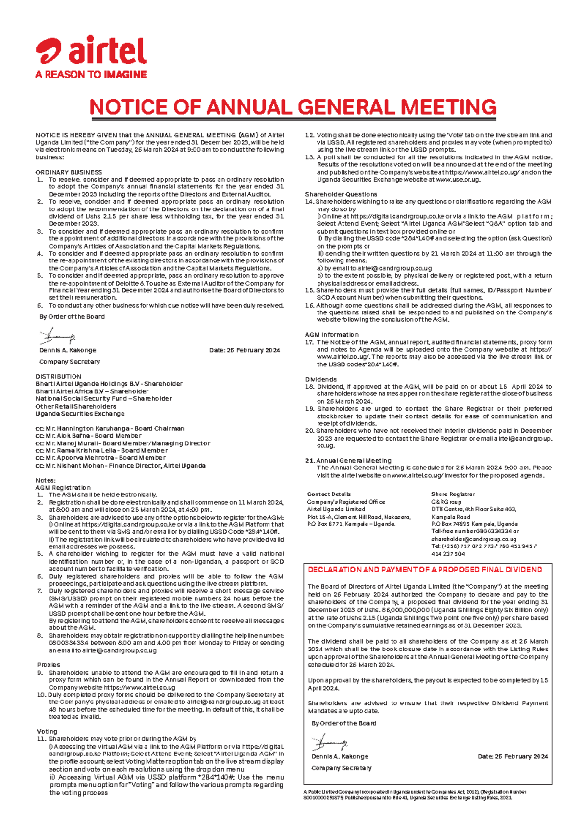 Notice-OF-AGM - Read and know - 12. Voting shall be done electronically ...