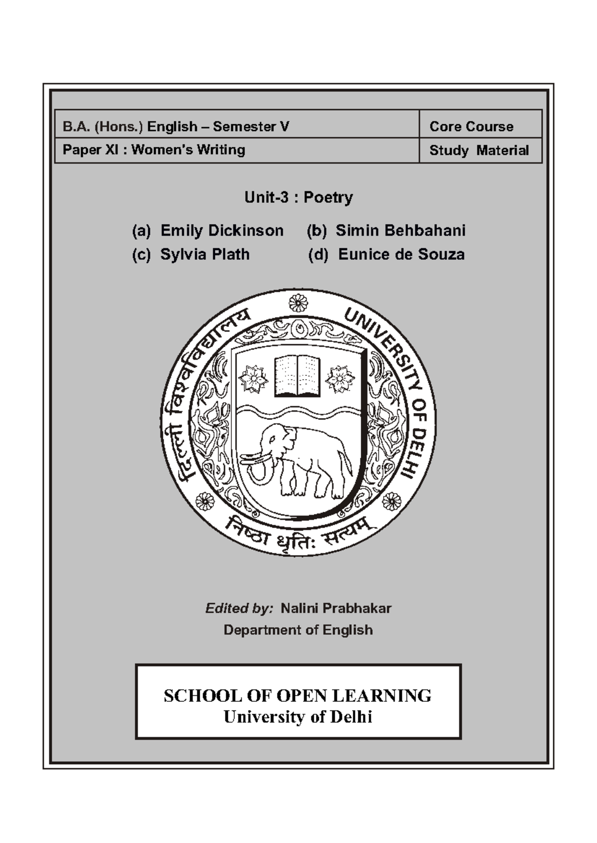 Unit 3 - Poetry Analysis: Emily Dickinson & Simin Behbahani - BA ...