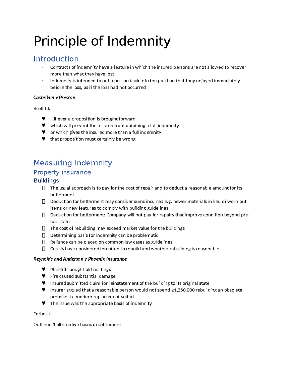 Principle of Indemnity: Key Concepts and Case Law Overview - Studocu