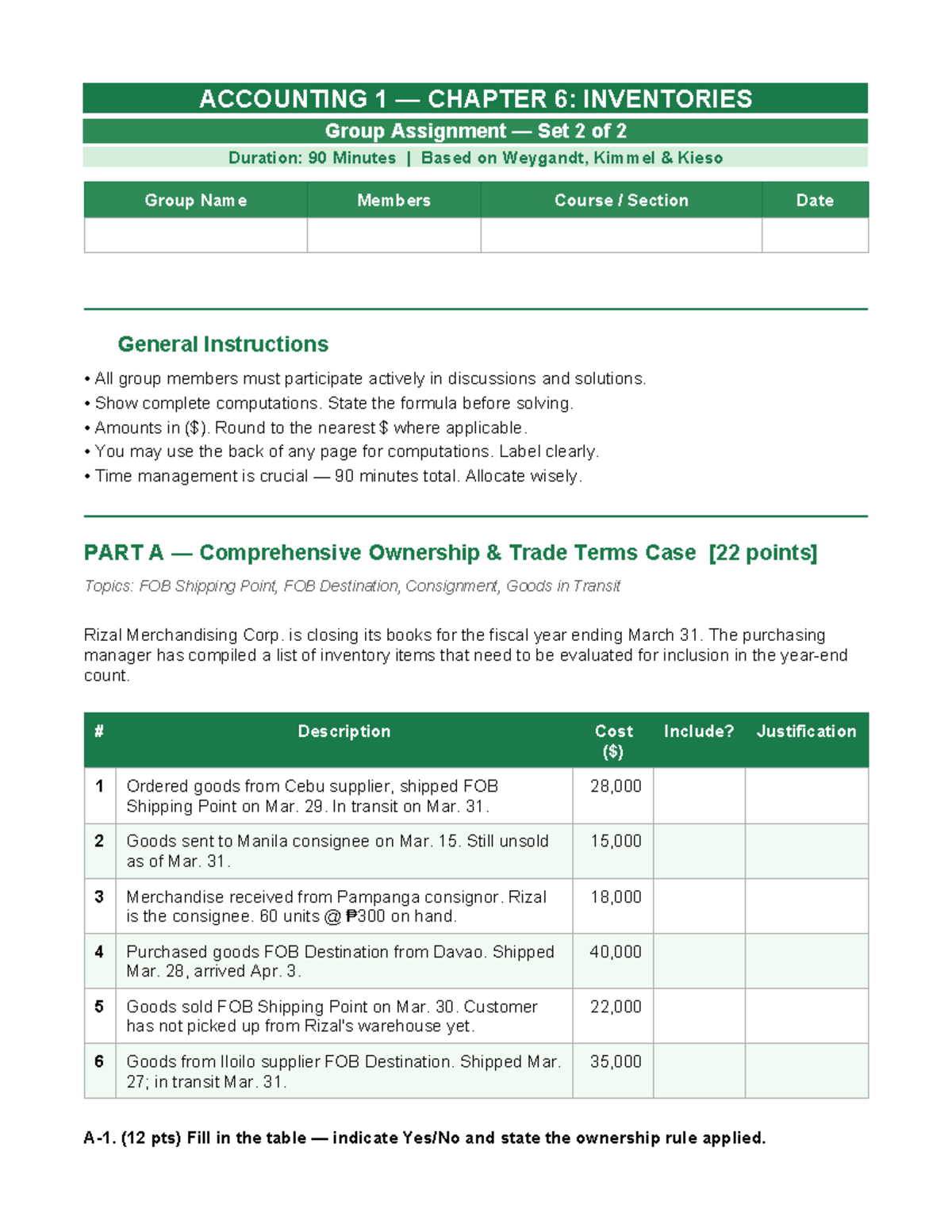 ACCOUNTING 1 CHAPTER 6: INVENTORIES Group Assignment Set 2 - Studocu