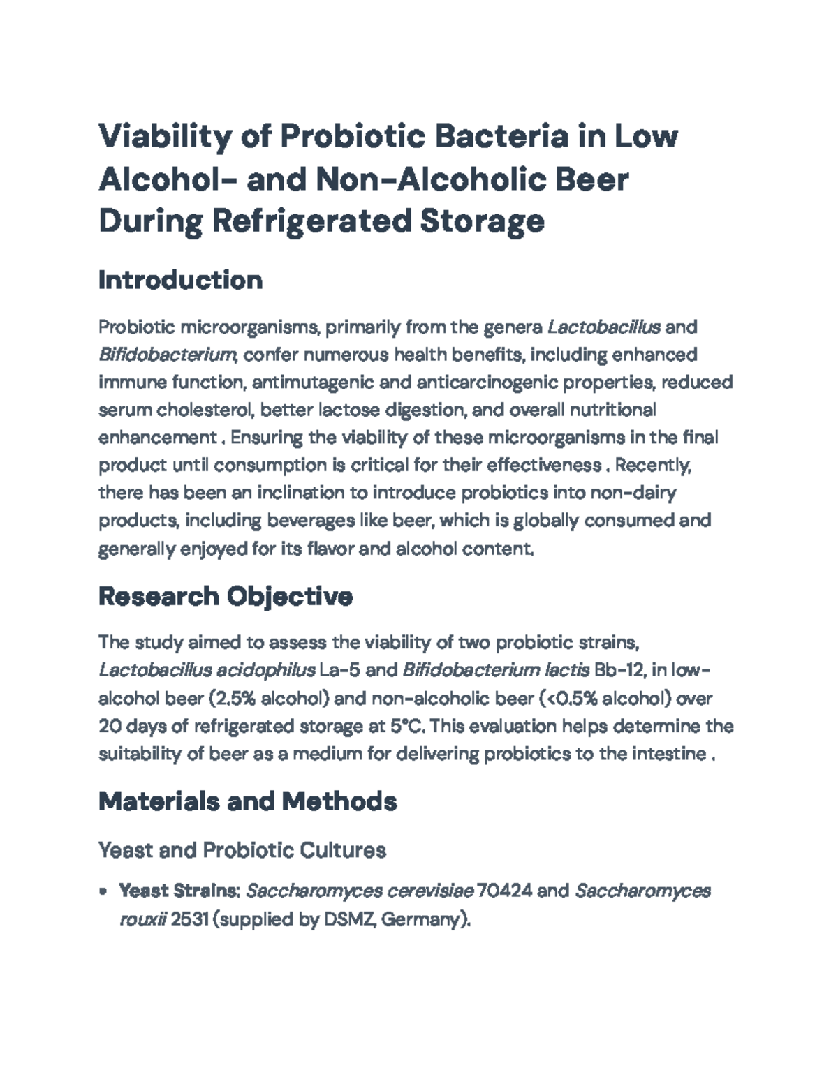 Viability of Probiotic Bacteria in Low & Non-Alcoholic Beer (Course ...
