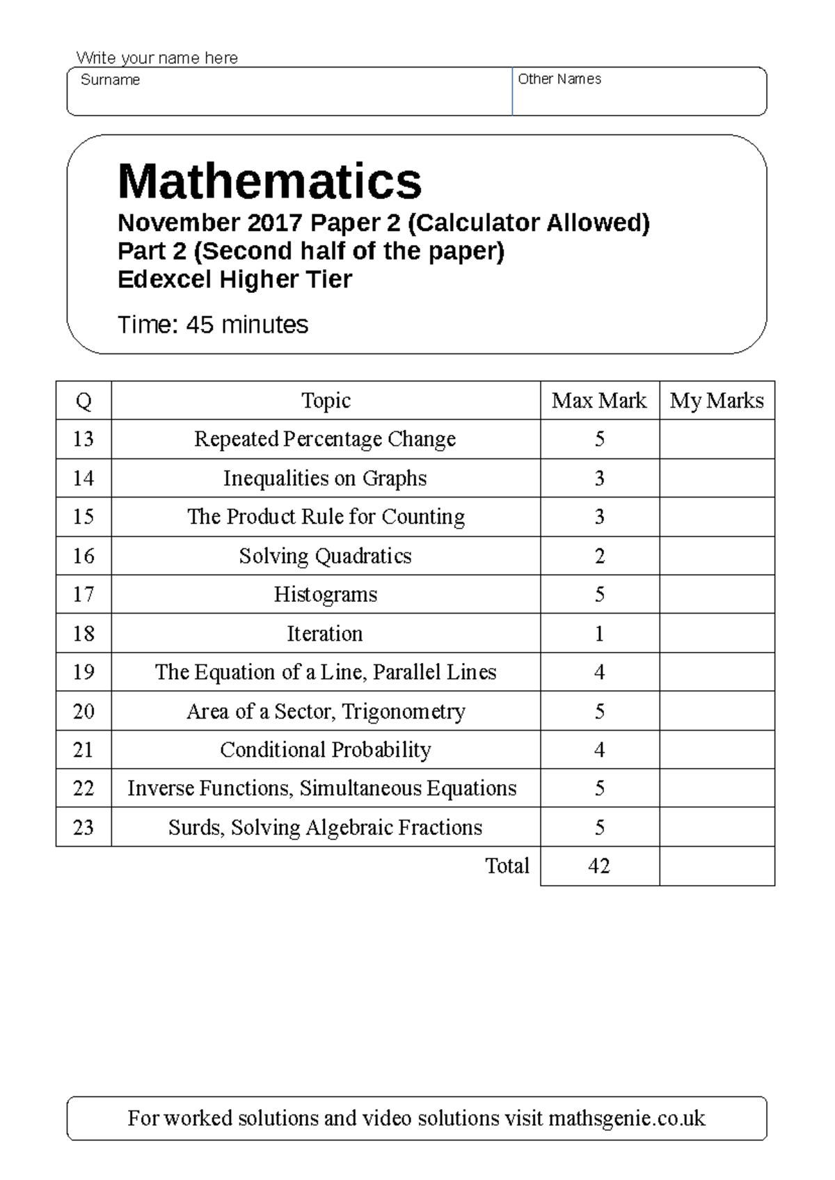 GCSE Maths November 2017 Paper 2 (Calculator) - Questions & Solutions ...