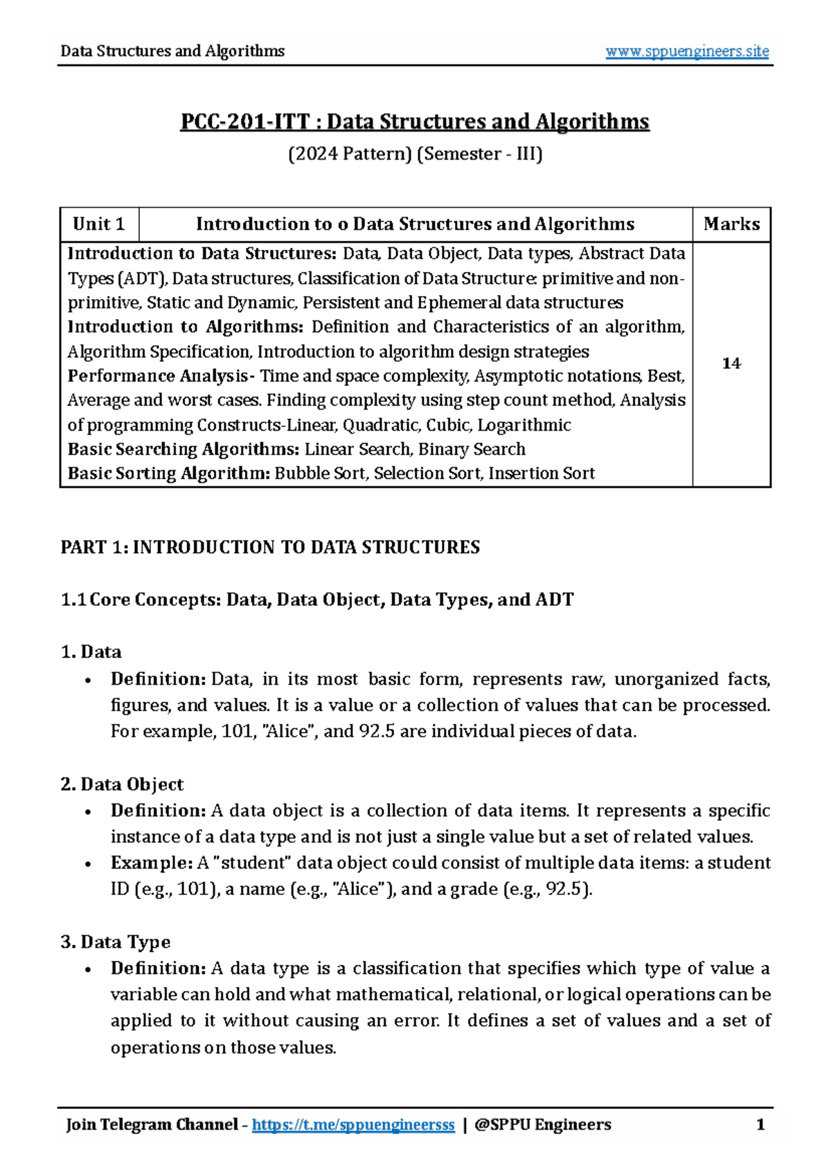 Data Structures and Algorithms (DSA) Unit 1: Key Concepts and Techniques - Studocu