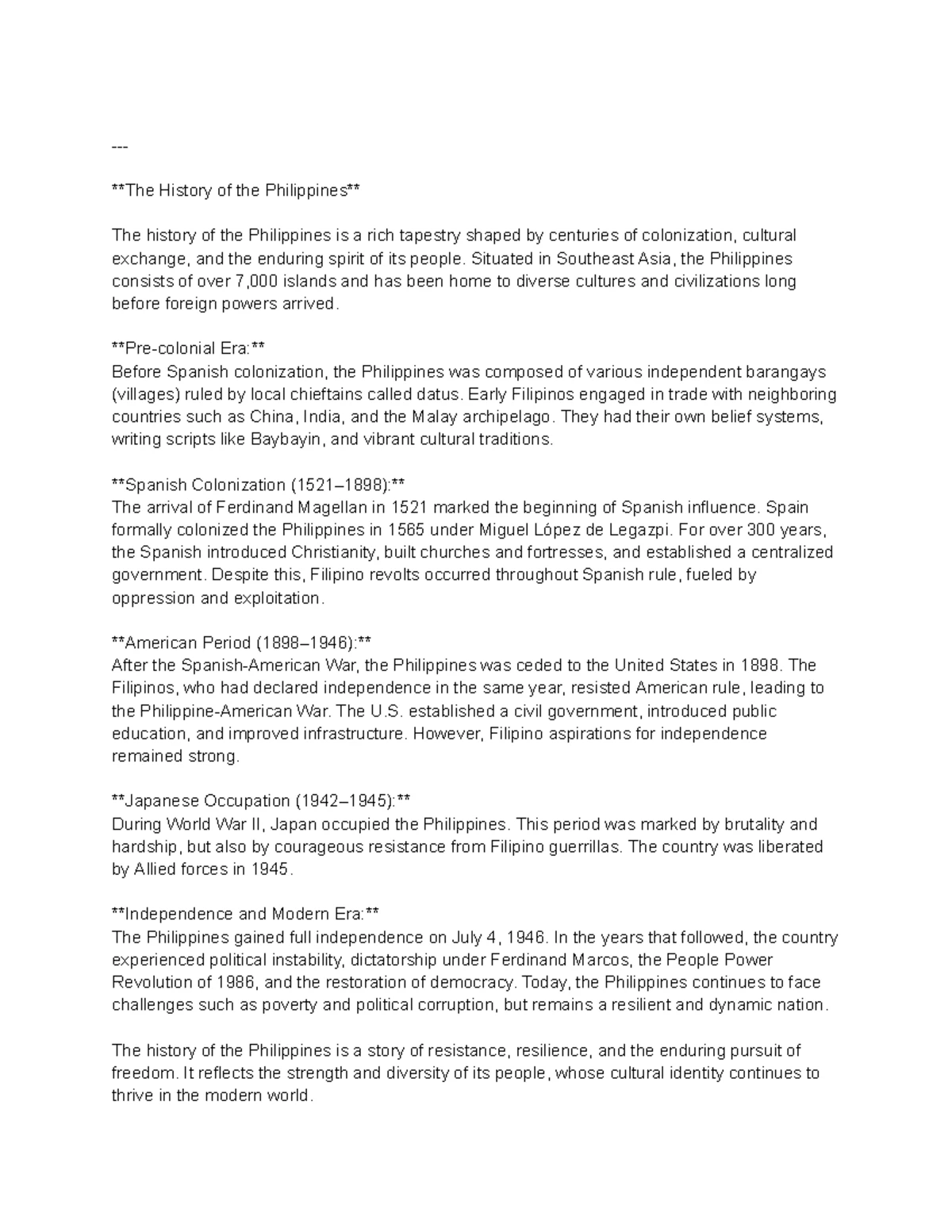 Philippine History Essay 2: Struggles and Resilience Through Time - Studocu