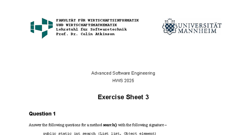 E3-Input Partitioning - Advanced Software Engineering HWS 2025 - Studocu