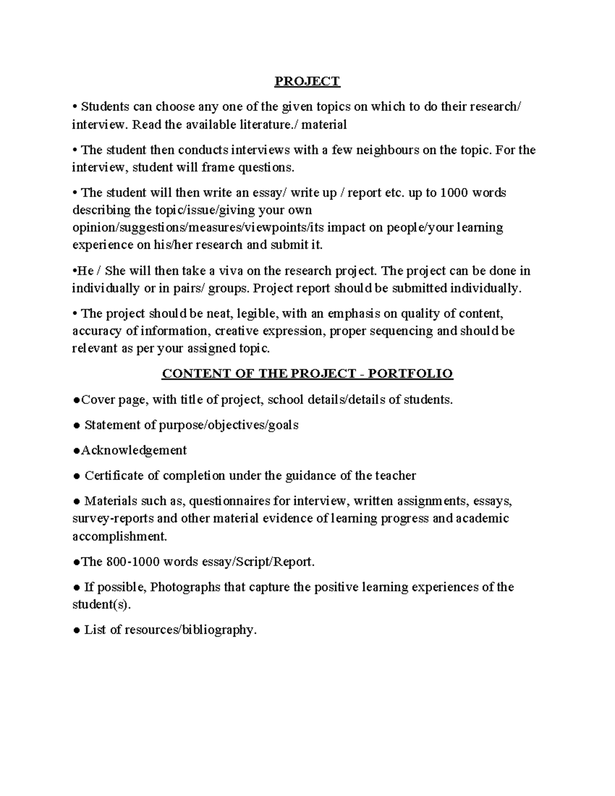 Project Work Class 12 - ............ - PROJECT Students can choose any ...