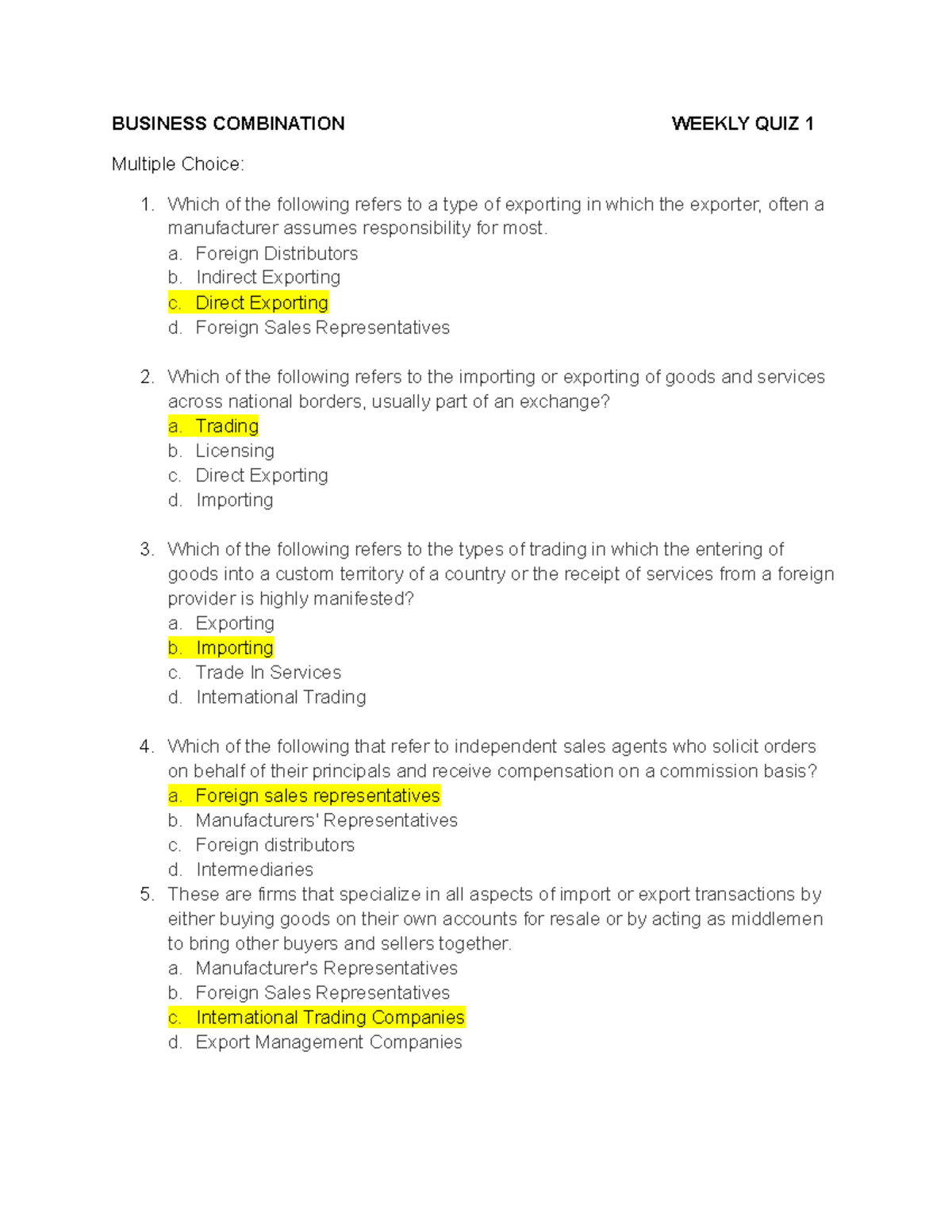 Business Combinationweekly QUIZ 1 - BUSINESS COMBINATIONWEEKLY QUIZ 1 ...