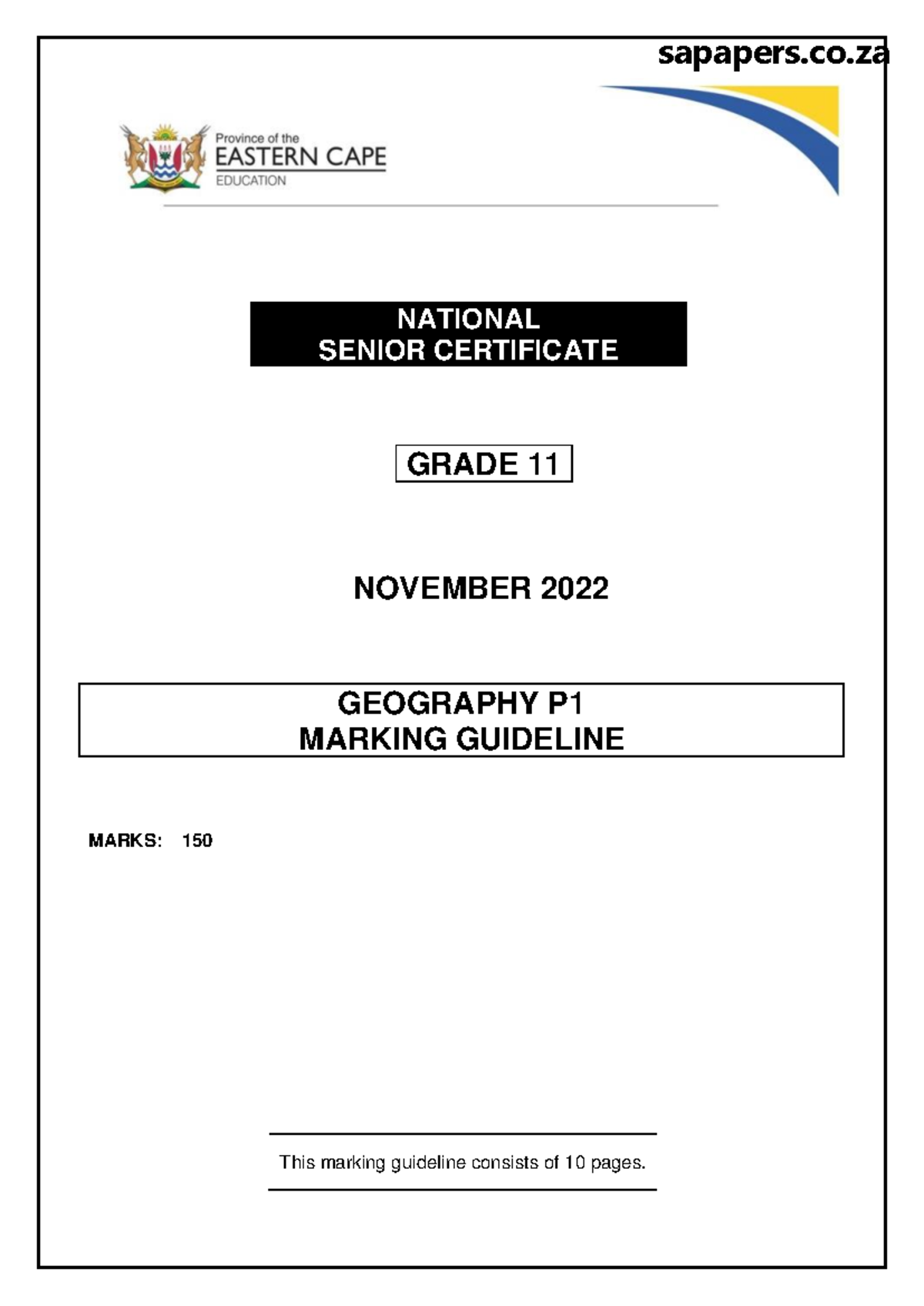 Geography P1 Marking Guideline for Gr11 - Nov 2022 (English) - Studocu